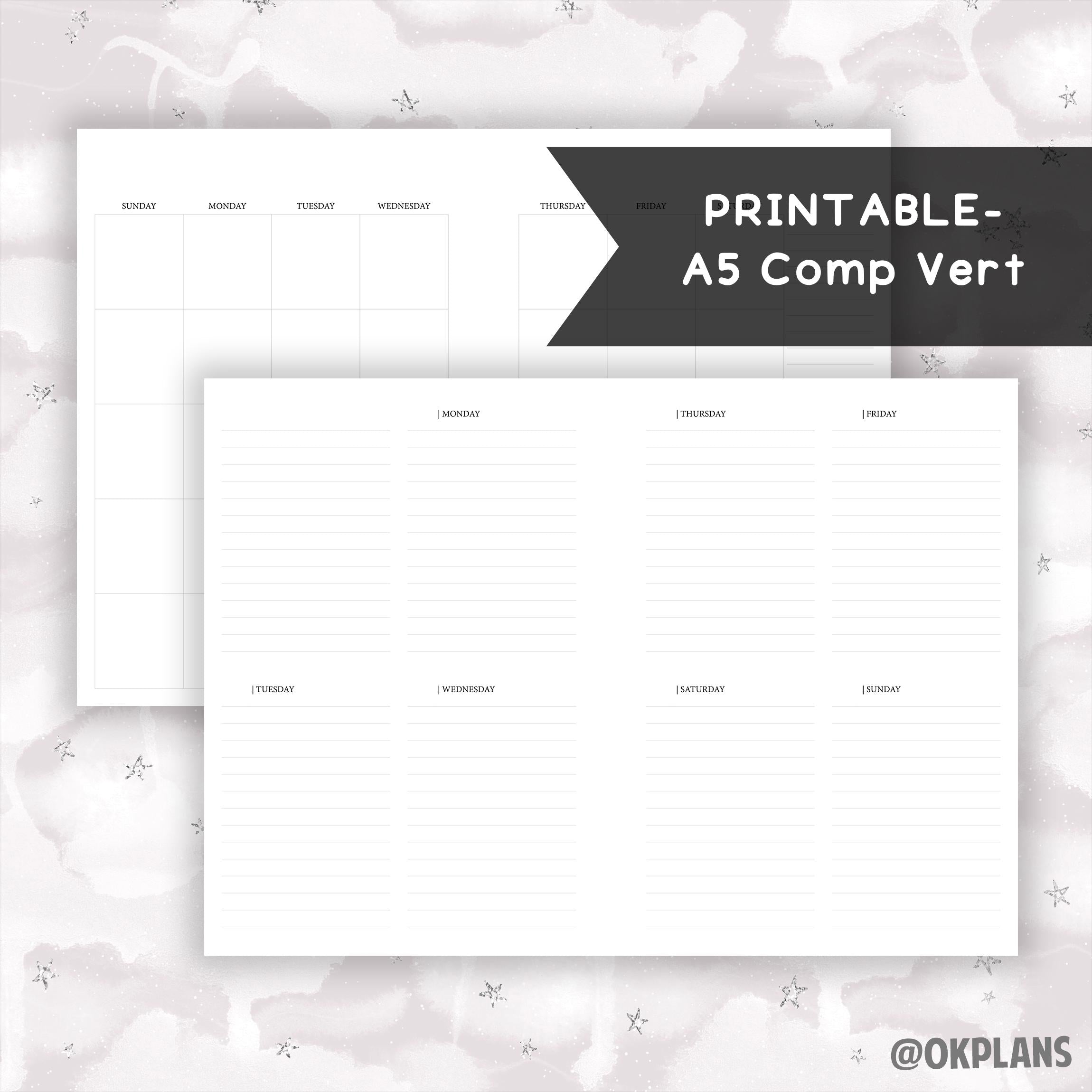 A5 Compact Vertical Planner // Digital Download // Writing Paper, Stud ...